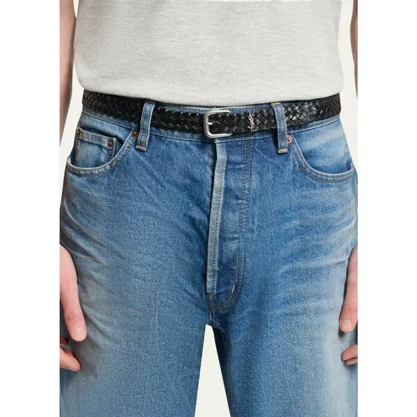 Saint Laurent Cassandre Woven Leather Belt