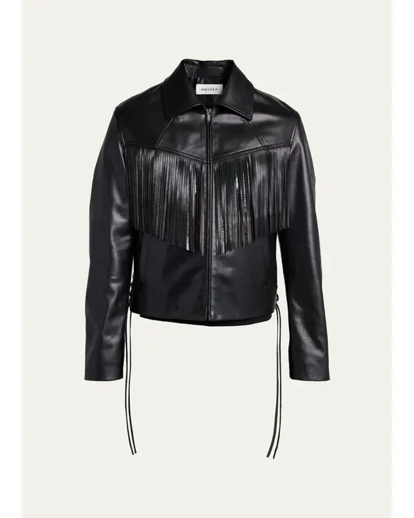 Alexander McQueen Western Fringe-trim Leather Jacket - Black
