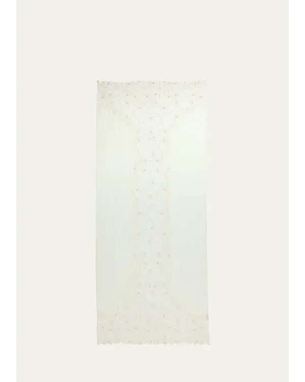 Janavi Rose Embroidered Cashmere Scarf - Ivory