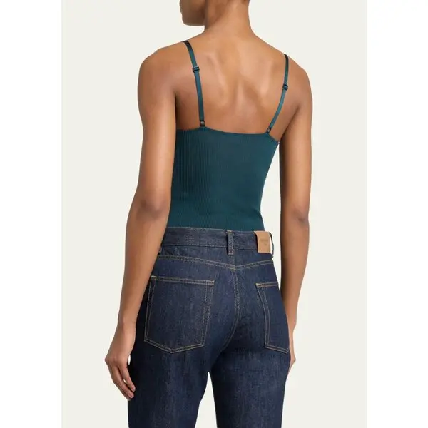 Saint Laurent Ribbed Silk Laced Cami Tank Top