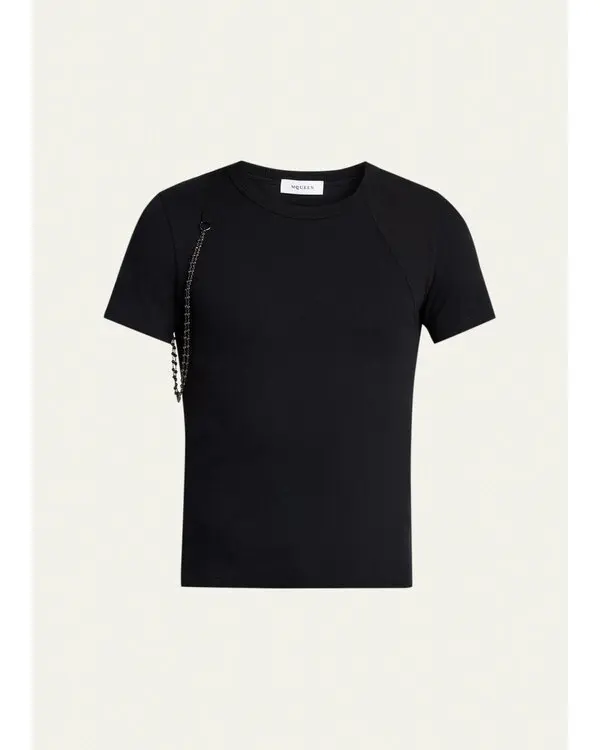 Alexander McQueen Beaded Harness Micro-rib Cotton Crewneck T-shirt