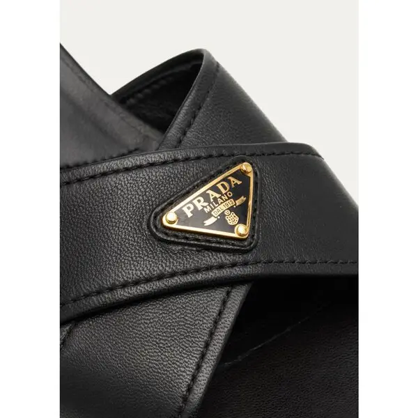 Prada 65mm Triangle Logo Crisscross Leather Platform Sandals - Nero