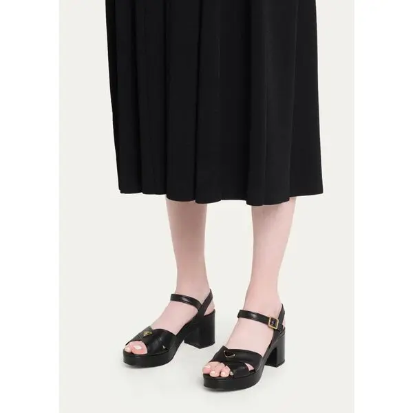 Prada 65mm Triangle Logo Crisscross Leather Platform Sandals - Nero