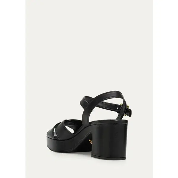 Prada 65mm Triangle Logo Crisscross Leather Platform Sandals - Nero