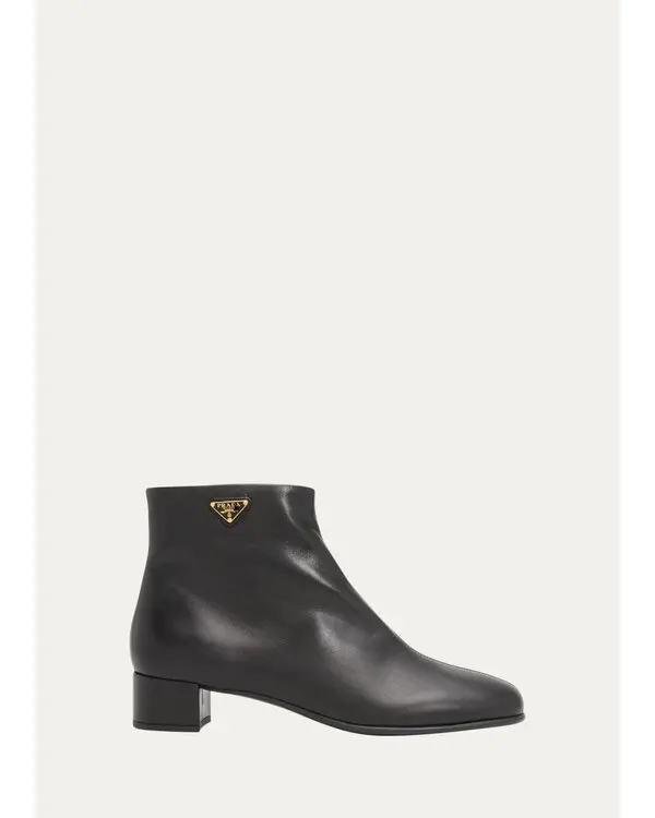Prada 35mm Triangle Logo Leather Ankle Boots