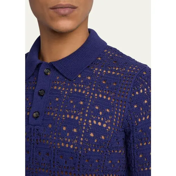Alexander McQueen Cotton Crochet Skull Openwork Short-sleeve Polo Sweater
