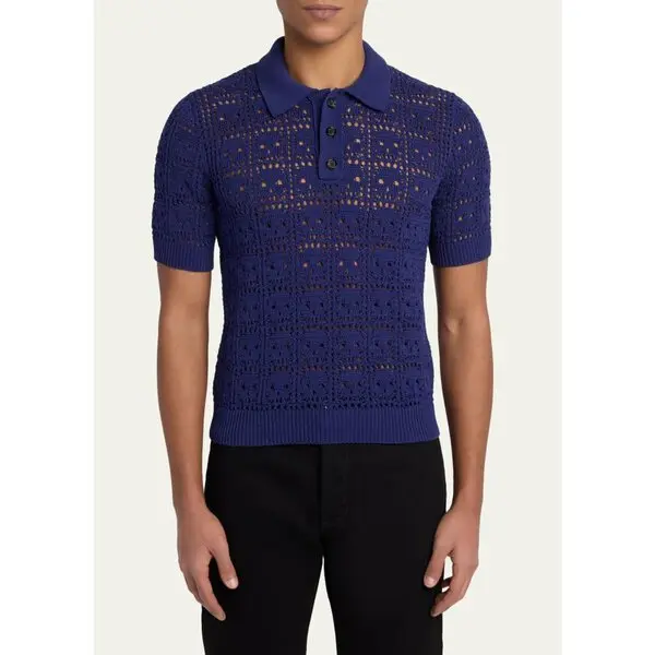 Alexander McQueen Cotton Crochet Skull Openwork Short-sleeve Polo Sweater
