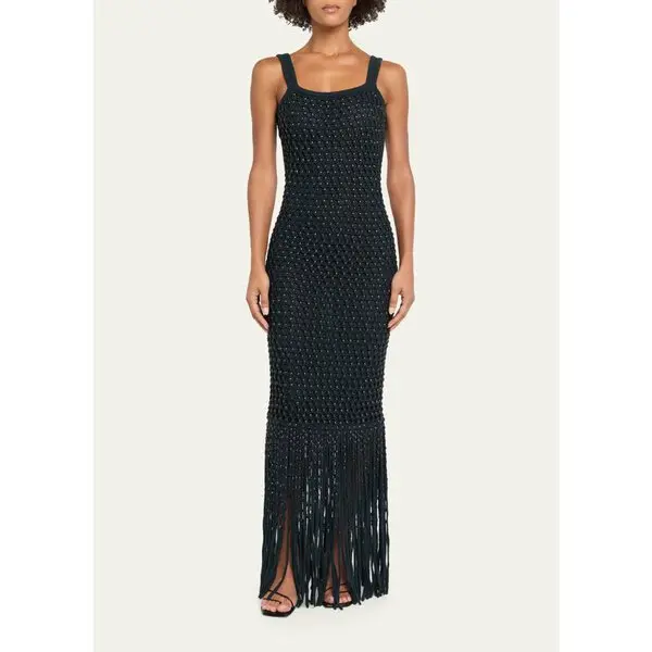 DIOTIMA Gala Embellished Net Fringe Backless Gown