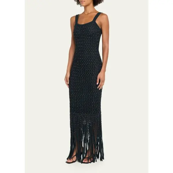 DIOTIMA Gala Embellished Net Fringe Backless Gown