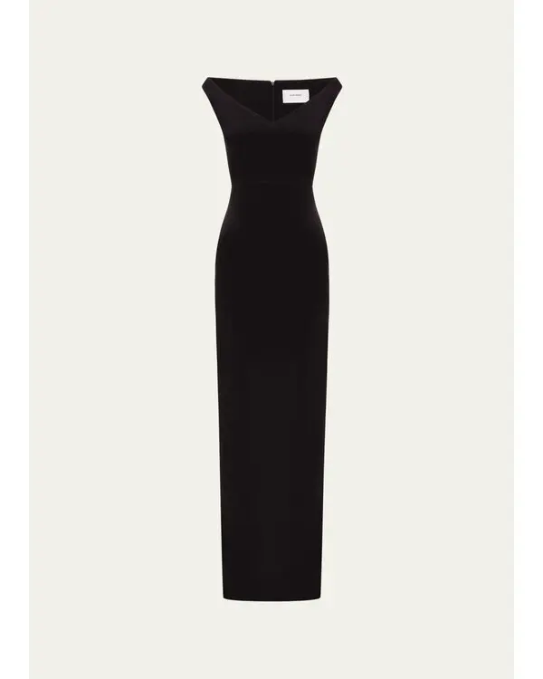 Alex Perry Off-the-shoulder V-neck Satin Crepe Gown