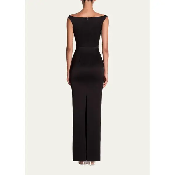Alex Perry Off-the-shoulder V-neck Satin Crepe Gown