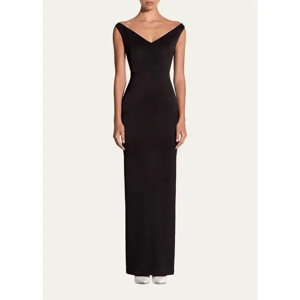 Alex Perry Off-the-shoulder V-neck Satin Crepe Gown