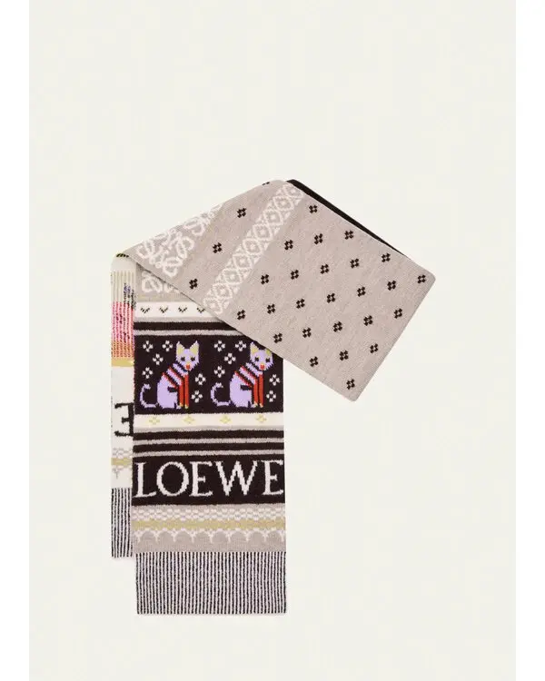 Loewe X Louis Wain Futurist Cat Fair Isle Scarf - Beige Multi