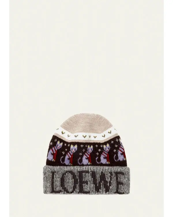 Loewe X Louis Wain Futurist Cat Beanie - Beige Multi