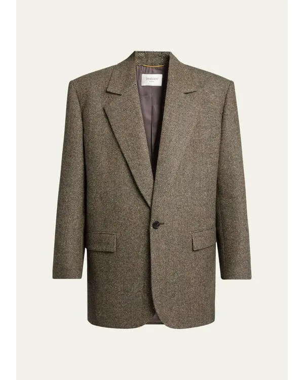 Saint Laurent Herringbone Wool Single-breasted Jacket