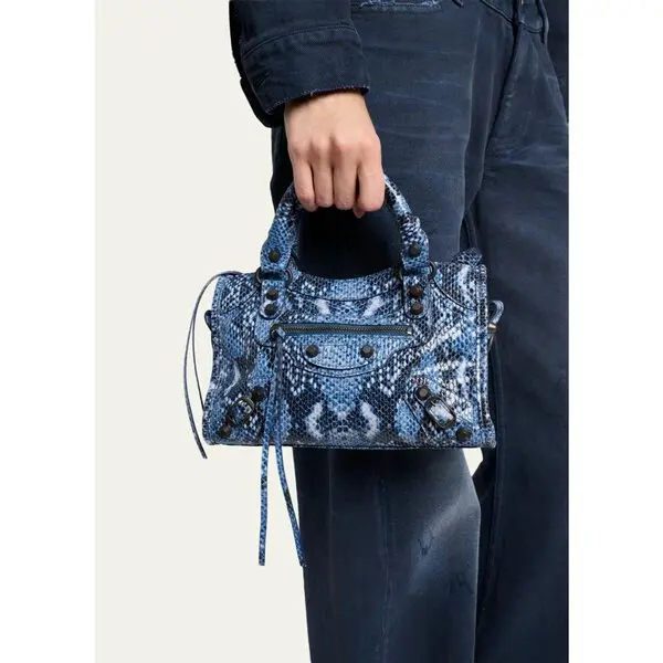 Balenciaga Le City Mini Python-embossed Leather Top-handle Bag - Blue