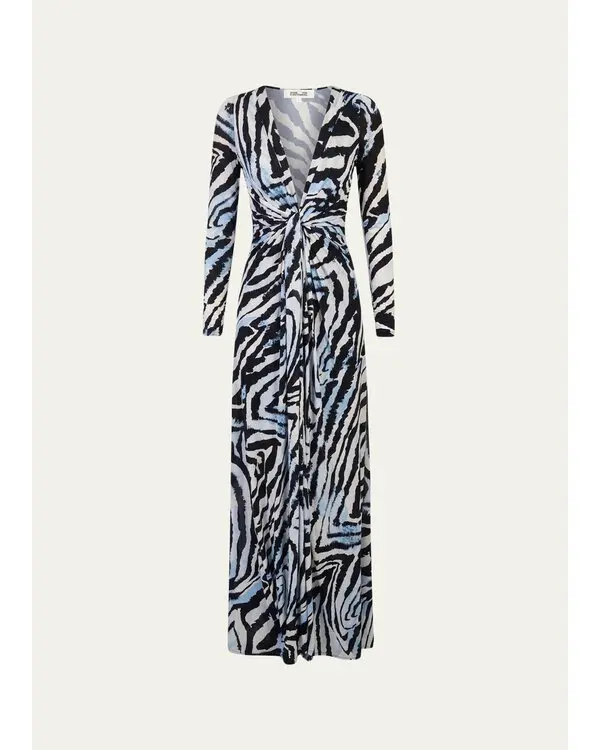 Diane Von Furstenberg Sasha Animal-print Plunging Jersey Maxi Dress - Zebra