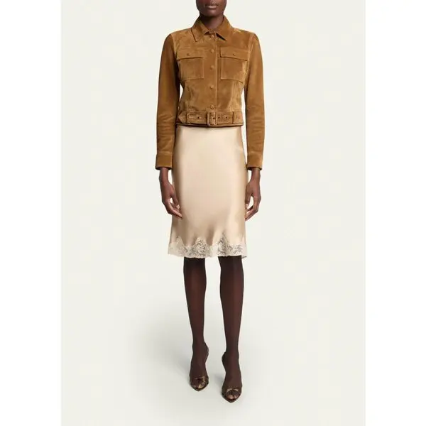 Saint Laurent Lace-trim Satin Knee-length Skirt