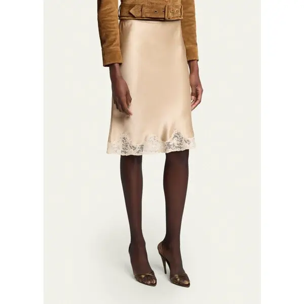 Saint Laurent Lace-trim Satin Knee-length Skirt