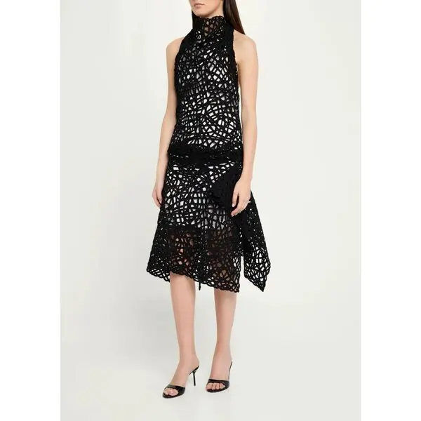 DIOTIMA Lattice Embroidered Layered Halter Midi Dress