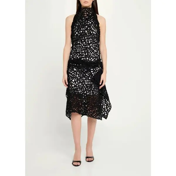 DIOTIMA Lattice Embroidered Layered Halter Midi Dress