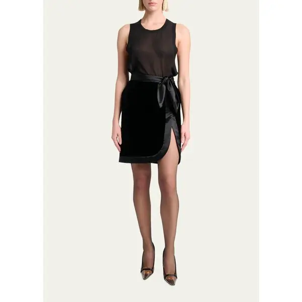Saint Laurent Wrap Skirt In Velvet And Satin