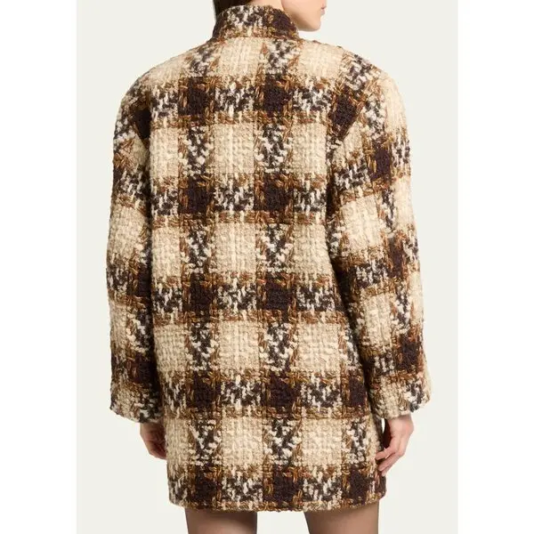 Saint Laurent Check Tweed Short Coat - Black/brown/chalk