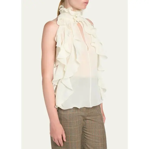 Alexander McQueen Cutout Ruffle Silk Georgette Top