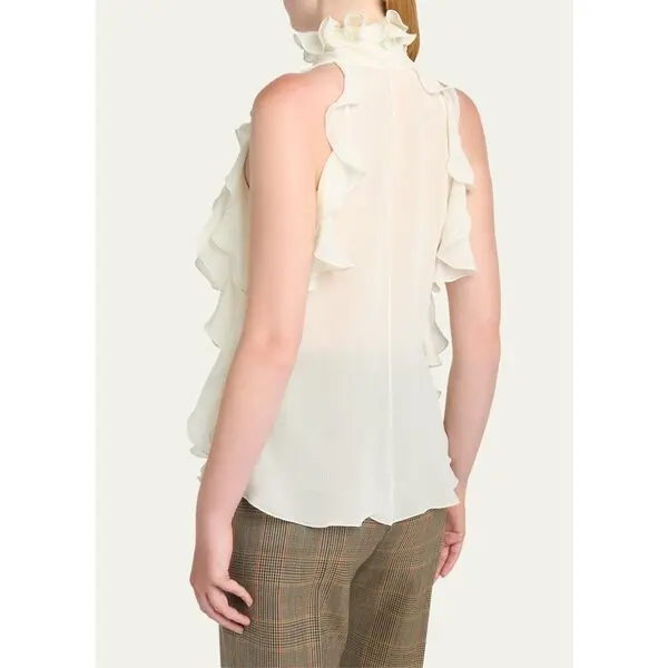 Alexander McQueen Cutout Ruffle Silk Georgette Top