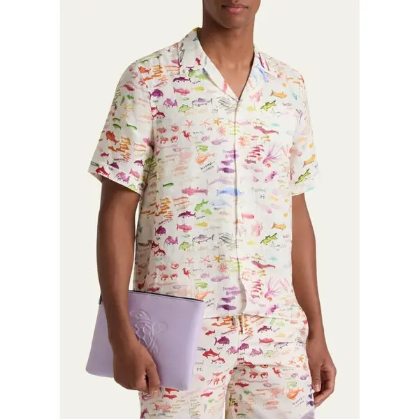 Vilebrequin X Fabrice Hyber Pescador Linen Camp Shirt
