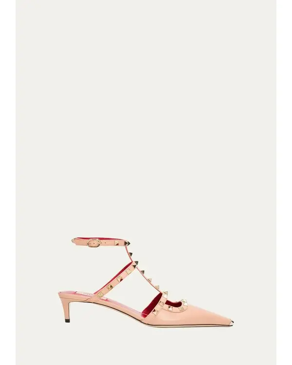 Valentino Garavani 40mm Rockstud Leather Ankle-strap Pumps - Phard