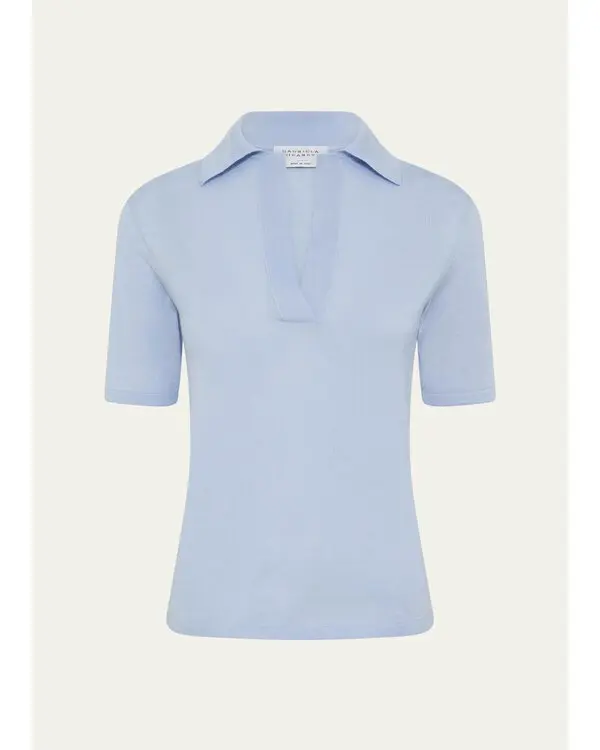 Gabriela Hearst Caius Short-sleeve Wool-silk Polo Sweater - Halogen Blue