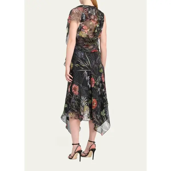 Alexander McQueen Floral-print Asymmetric Ruffle Midi Dress