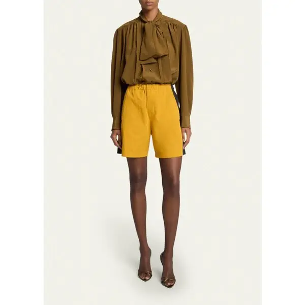 Saint Laurent Side-stripe Cotton Pull-on Shorts - Curry/noir