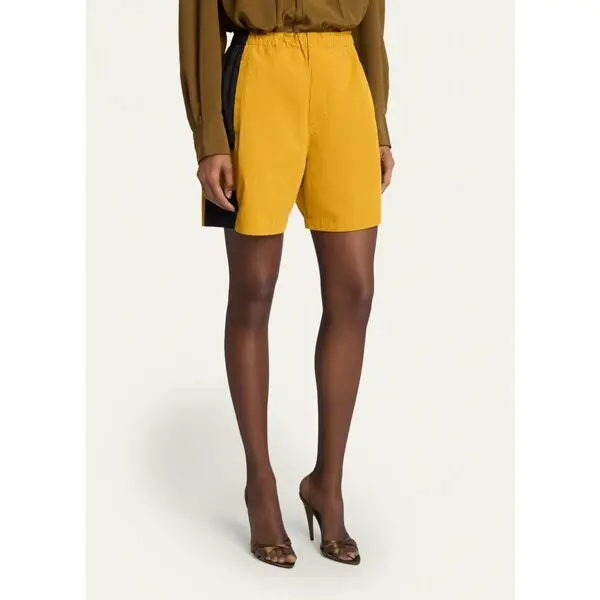 Saint Laurent Side-stripe Cotton Pull-on Shorts - Curry/noir