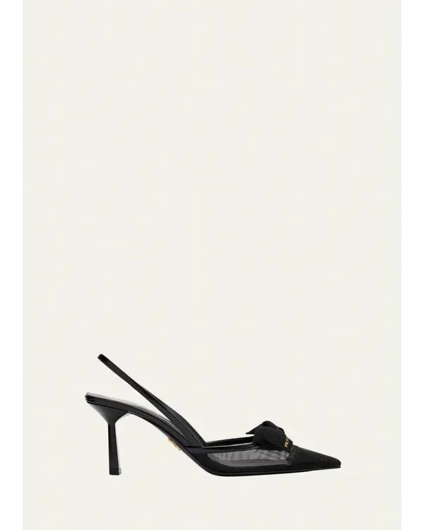 Prada 75mm Modellerie Bow Mesh Slingback Pumps
