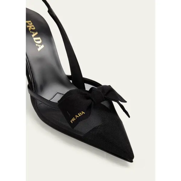 Prada 75mm Modellerie Bow Mesh Slingback Pumps