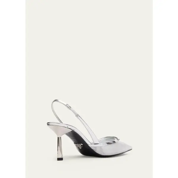 Prada 75mm Modellerie Metallic Leather Mesh Slingback Pumps