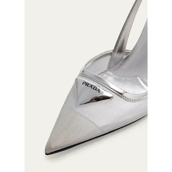 Prada 75mm Modellerie Metallic Leather Mesh Slingback Pumps