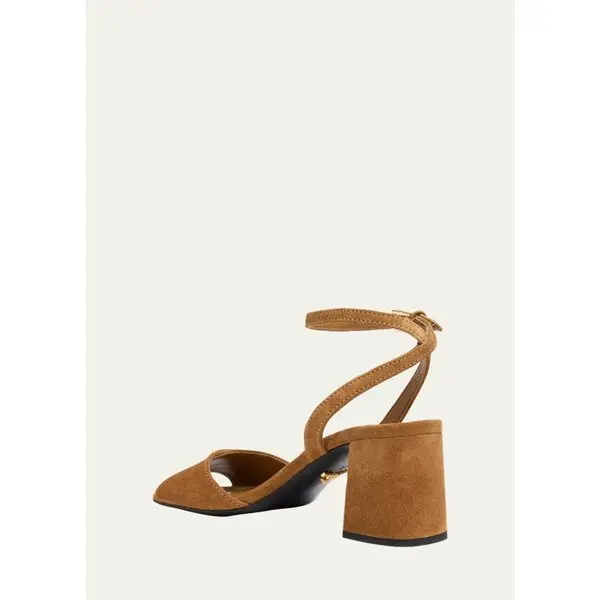 Prada 65mm Triangle Logo Suede Block-heel Sandals - Nero