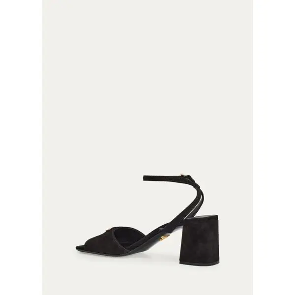 Prada 65mm Triangle Logo Suede Block-heel Sandals - Nero