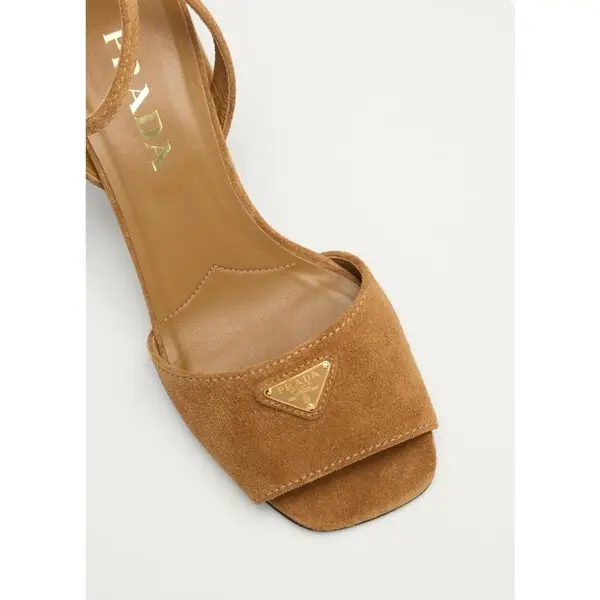 Prada 65mm Triangle Logo Suede Block-heel Sandals - Nero