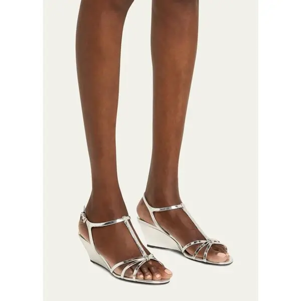Prada 55mm Metallic Leather Wedge Sandals - Argento