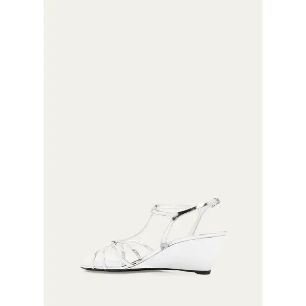 Prada 55mm Metallic Leather Wedge Sandals - Argento