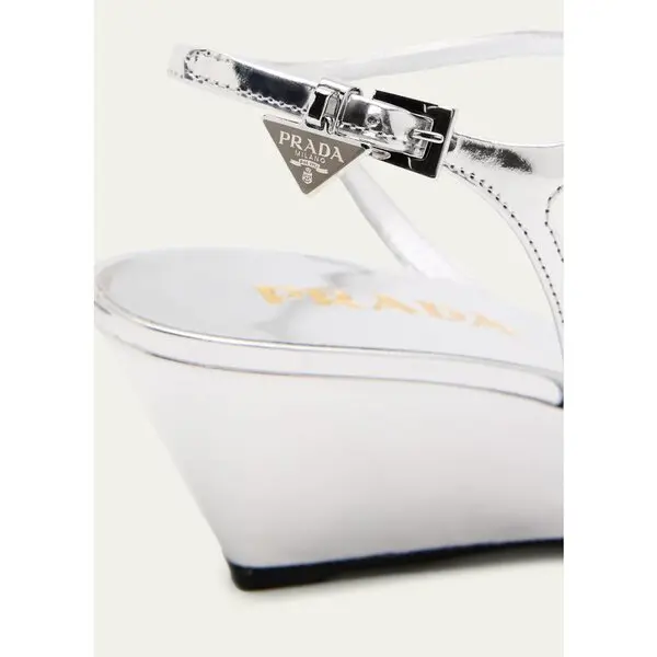 Prada 55mm Metallic Leather Wedge Sandals - Argento