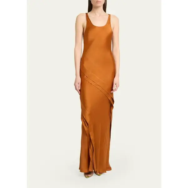 Saint Laurent Sleeveless Draped Silk Tank Dress