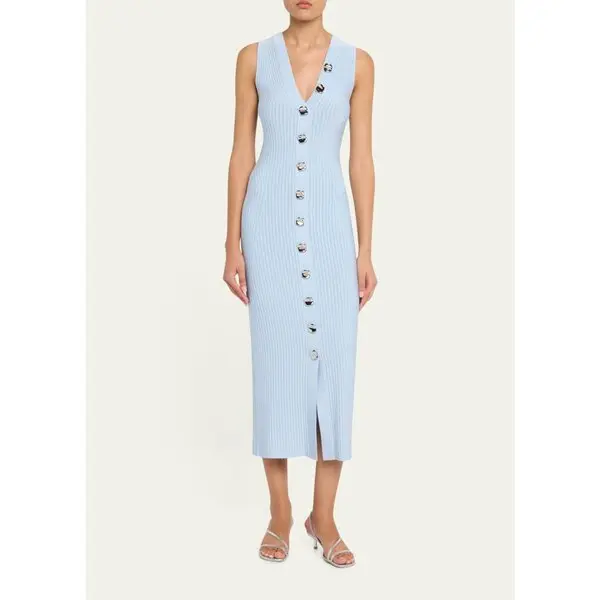 Adam Lippes Eliza Sleeveless Button-front Rib Midi Dress