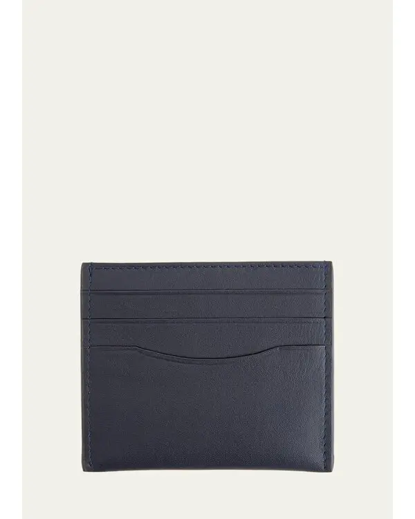 ROYCE NEW YORK Personalized Leather Rfid Blocking Minimalist Card Case - Navy Blue