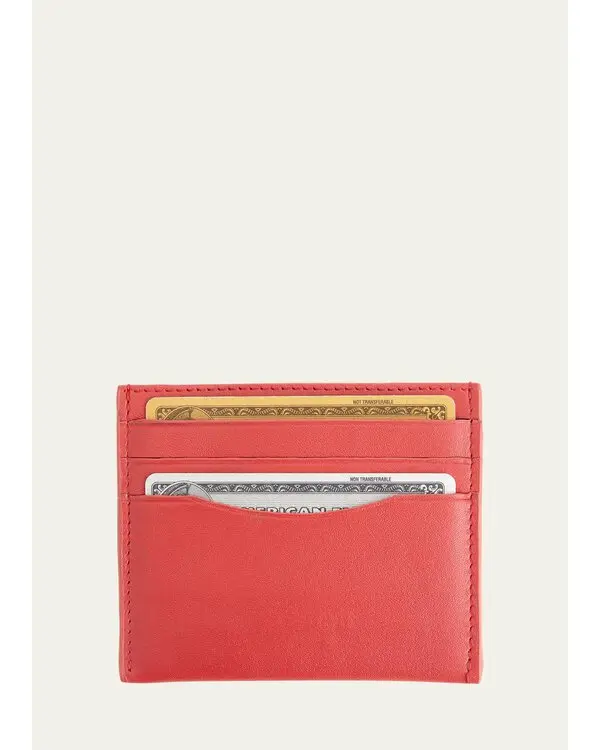 ROYCE NEW YORK Personalized Leather Rfid Blocking Minimalist Card Case - Red