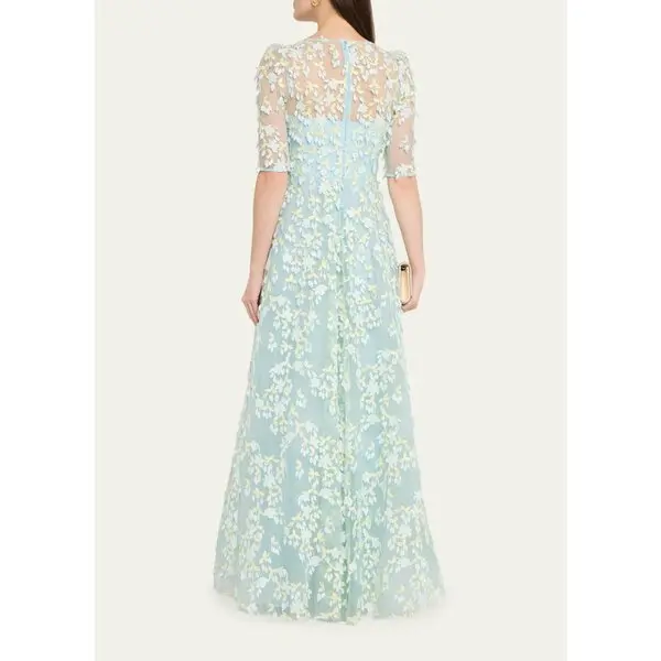 Rickie Freeman For Teri Jon Petal Applique Illusion Tulle Gown